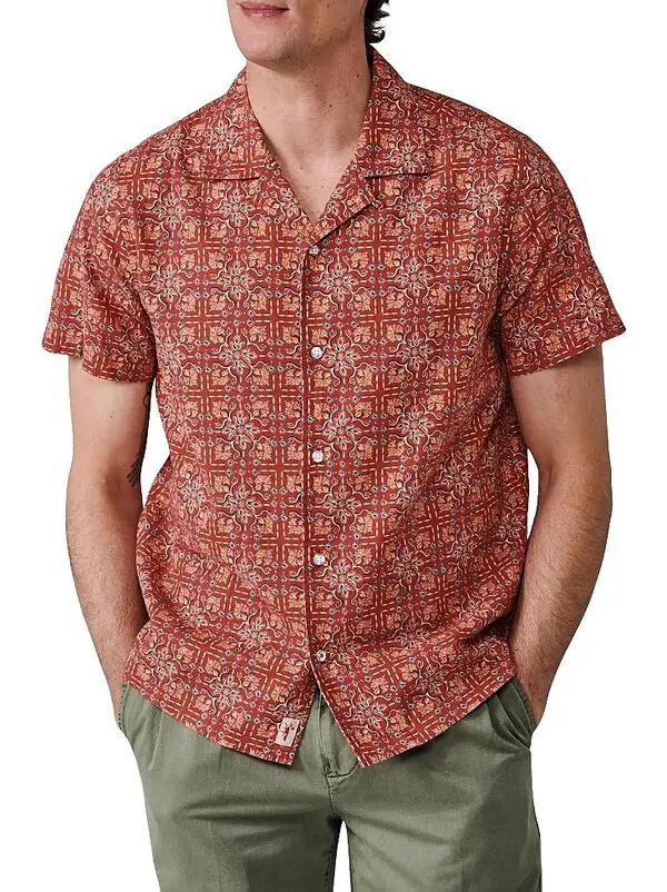 Aubin Abbey Cuban Collar Short Sleeved Shirt - Tile Print