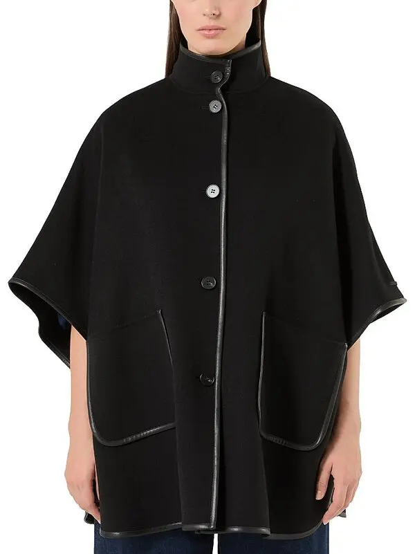 Marina Rinaldi Virgin Wool Blend Cape Jacket - Black
