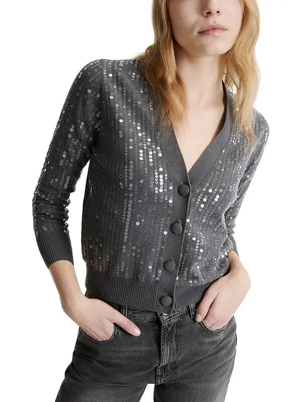Marella Sequin Embellished Cardigan - Light Grey