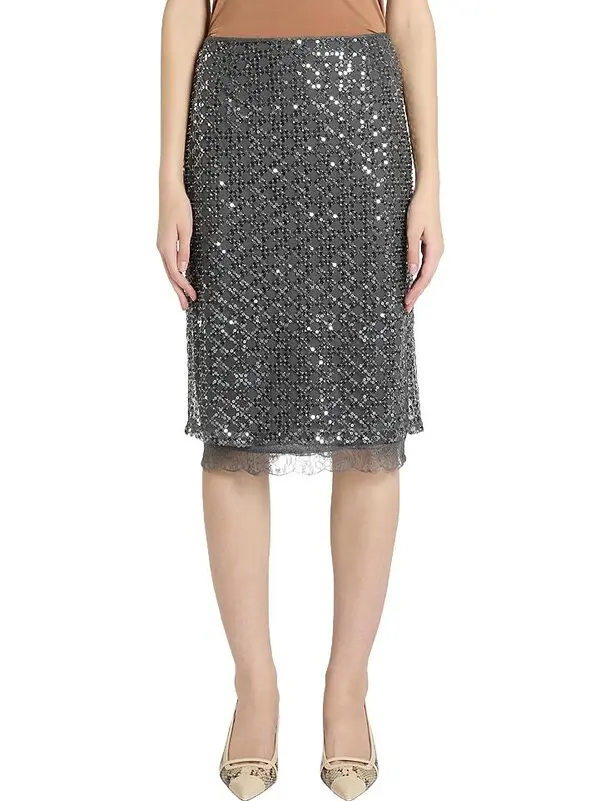 Marella Sequinned Midi Skirt - Medium Grey