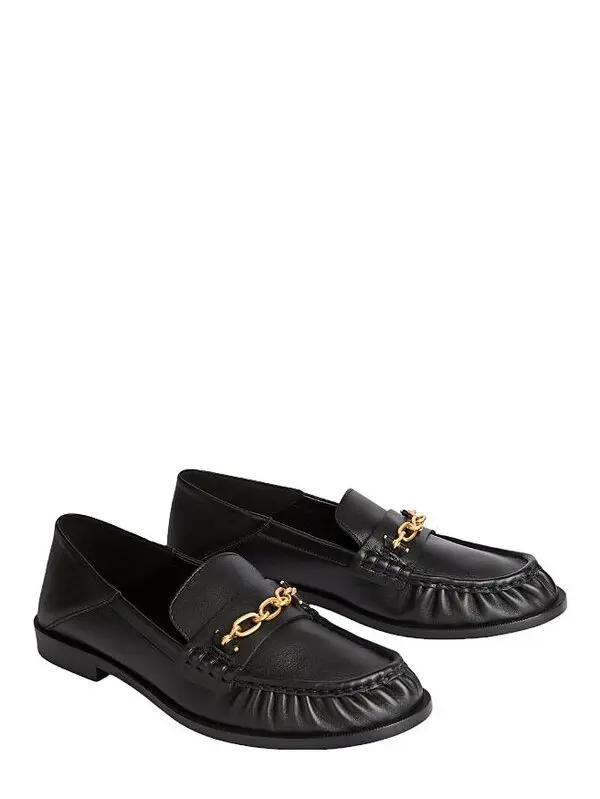 Balmain Sync Leather Loafers With Chain Detail - Black
