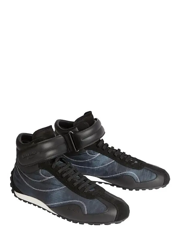 Balmain Racing Mid-top Trainers In Nylon And Leather - Black