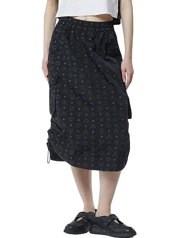 Mcm Monogram Midi Skirt In Recycled Nylon - Black