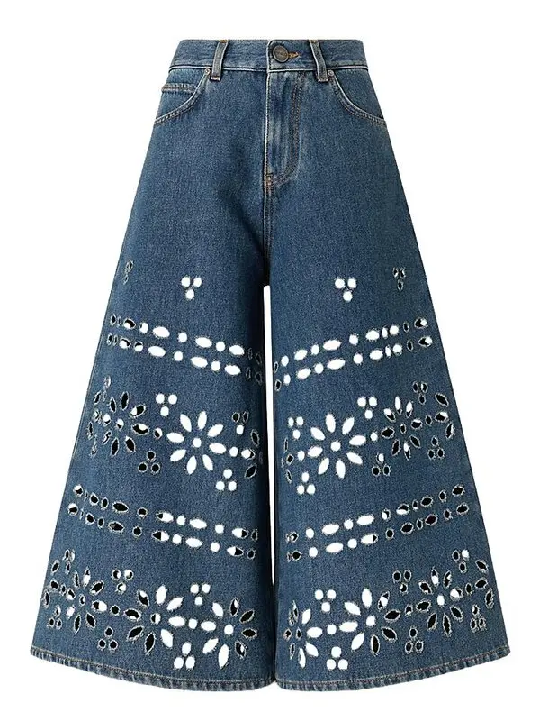 Pinko Burkina Bermuda Sangallo Laser High Rise Wide Leg Jeans In Pj1 - Pj
