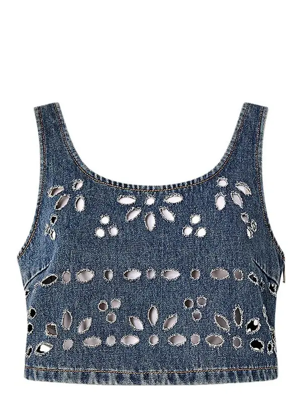 Pinko Thora Laser Cut Denim Top - Pj