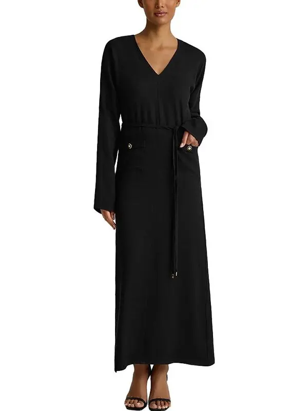 St. John Long Sleeve Maxi Dress With Tie Waist - Black