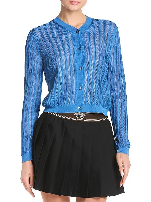Versace Mesh Ribbed Cardigan - Blue