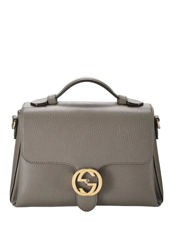Gucci Leather Interlocking Top Handle Bag - Grey