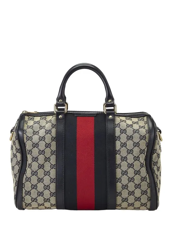 Gucci Gg Vintage Web Boston Bag - Navy