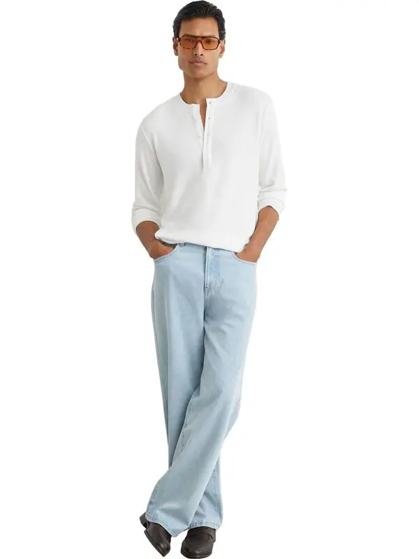 REISS Francisco Ribbed Long-sleeve Henley T-shirt - White
