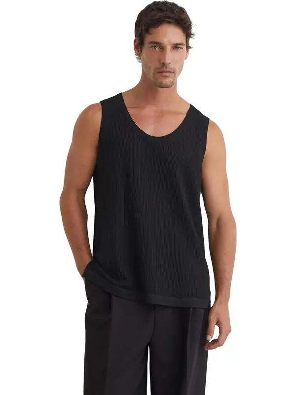 REISS Watson Textured-knit Vest - Black