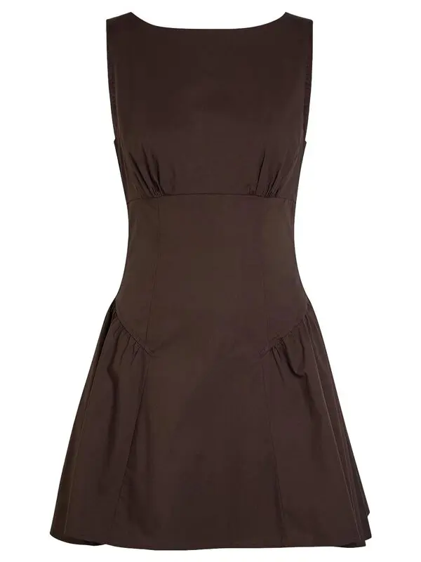 Staud Gwen Stretch-cotton Poplin Mini Dress - Dark Brown