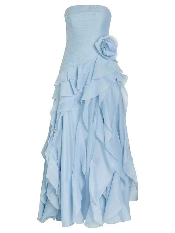 Aje Canyon Floral-appliqué Chiffon Gown - Light Blue