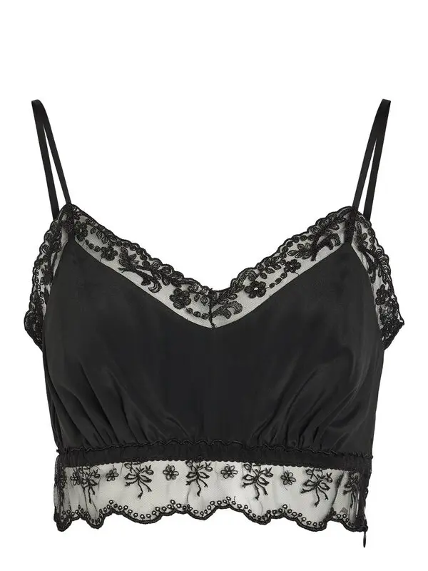 Simone Rocha Lace-trimmed Satin Crop Top - Black