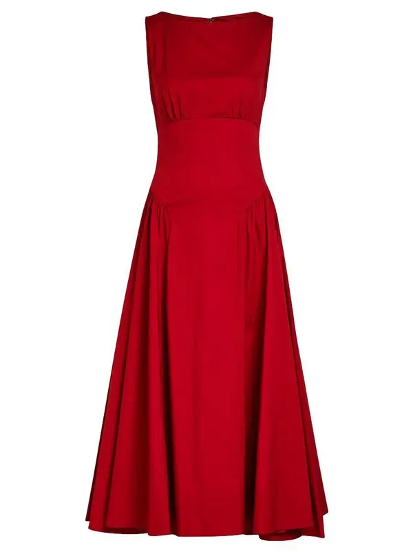 Staud Gwen Stretch-cotton Poplin Midi Dress - Red