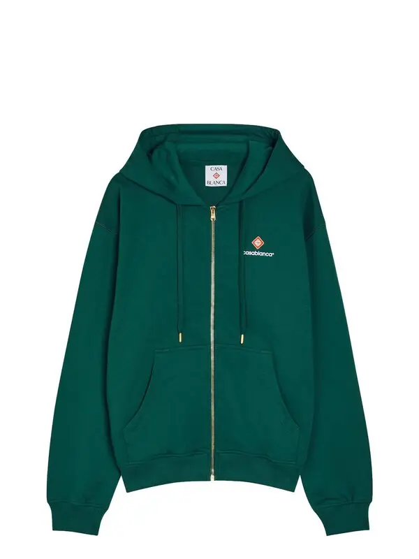 Casablanca Hooded Zip-through Cotton Sweatshirt - Green