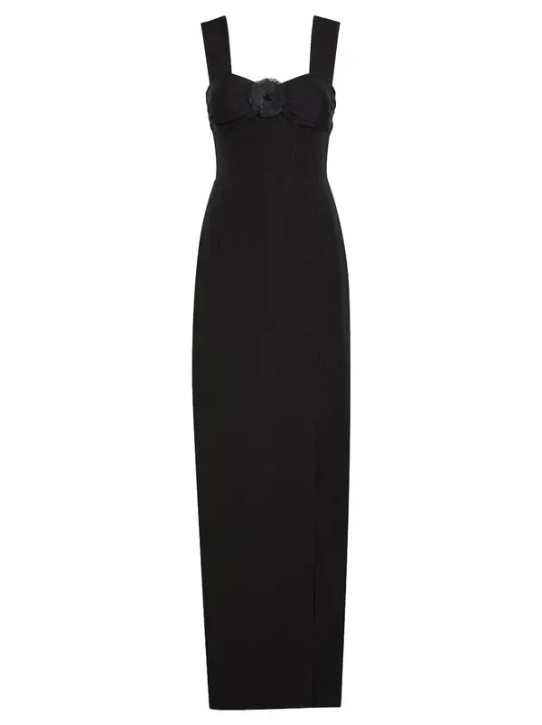 PATRICK MCDOWELL Floral-appliquéd Wool-blend Maxi Dress - Black