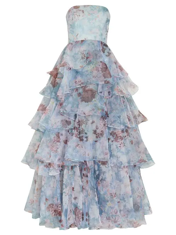 Aje Gabriella Floral-print Strapless Linen-blend Gown - Multicoloured