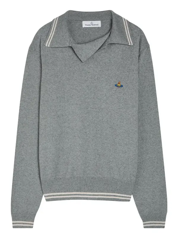 VIVIENNE WESTWOOD Asymmetrical Wool And Cashmere-blend Polo Jumper - Dark Grey