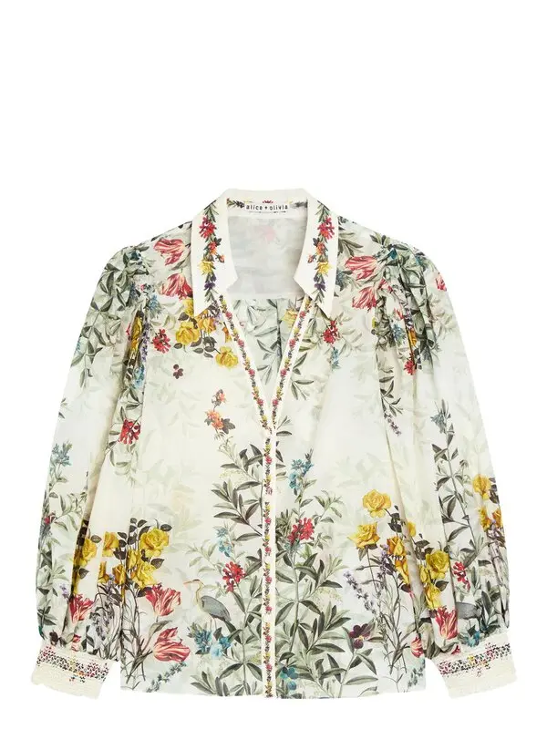 Alice + Olivia Charis Floral-print Cotton-blend Blouse - White