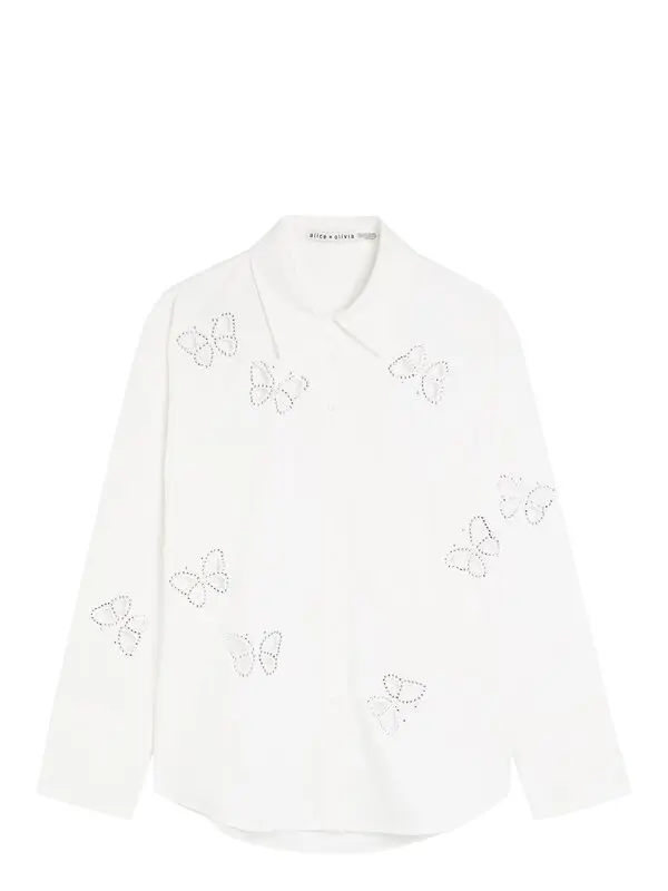 Alice + Olivia Embellished Butterfly Cut-out Woven Shirt - White