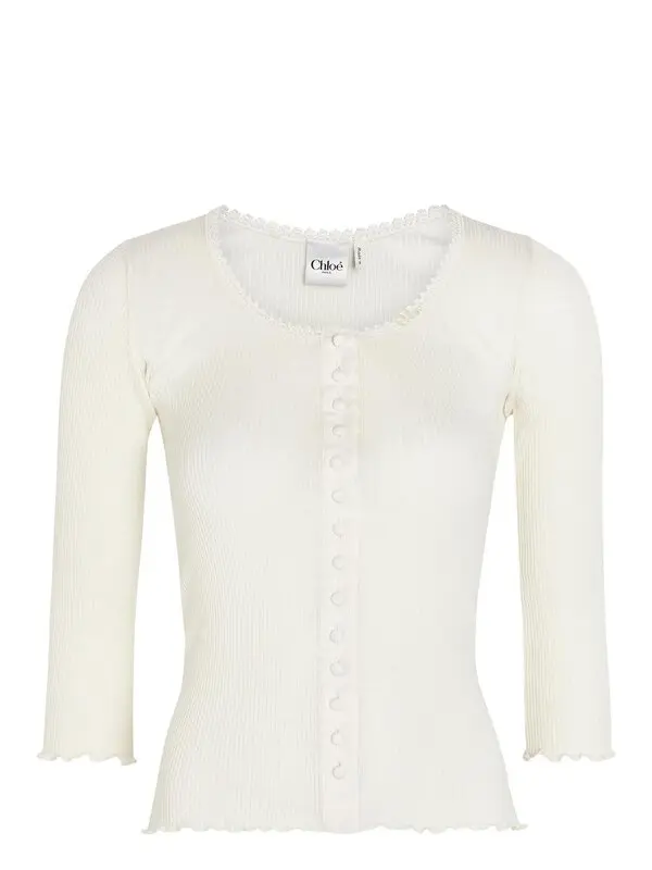 Chloé Ribbed Cotton And Silk-blend Top With Lace Trims - White