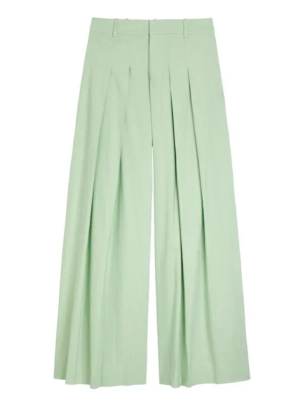Alice + Olivia Blaire Pleated Wide-leg Linen-blend Trousers - Light Green