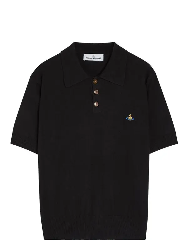 VIVIENNE WESTWOOD Logo-embroidered Wool And Cashmere-blend Polo Shirt - Black