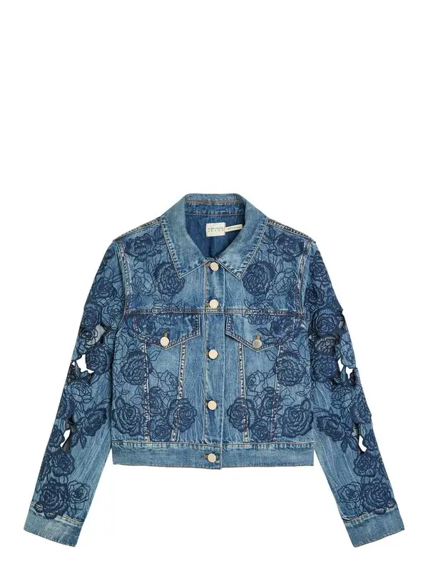 Alice + Olivia Chloe Embroidered Cut-out Denim Jacket - Blue