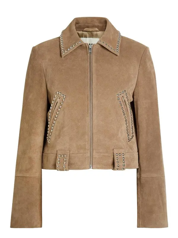 Staud Hugo Stud-embellished Suede Jacket - Beige