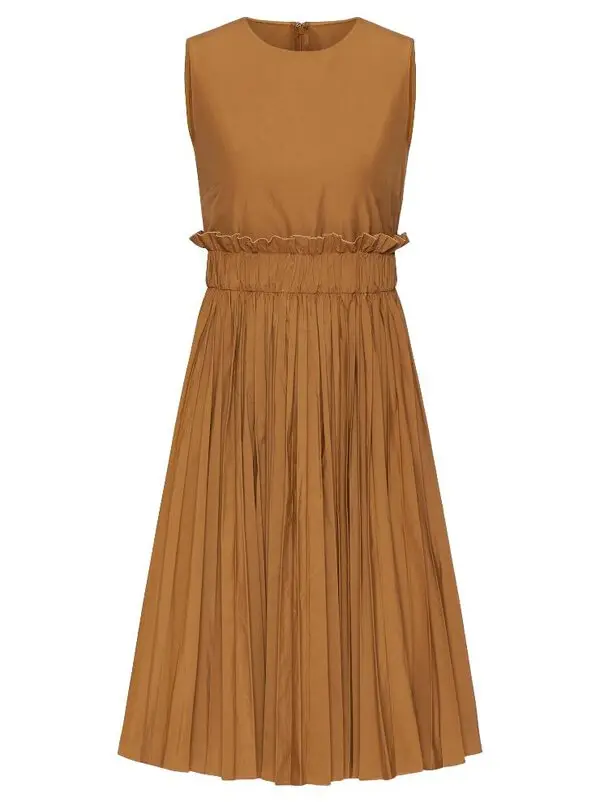 Red Valentino Pleated Sleeveless Midi Dress - Brown