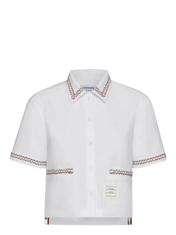 Thom Browne Cropped Shirt With Tricolor Trim - White