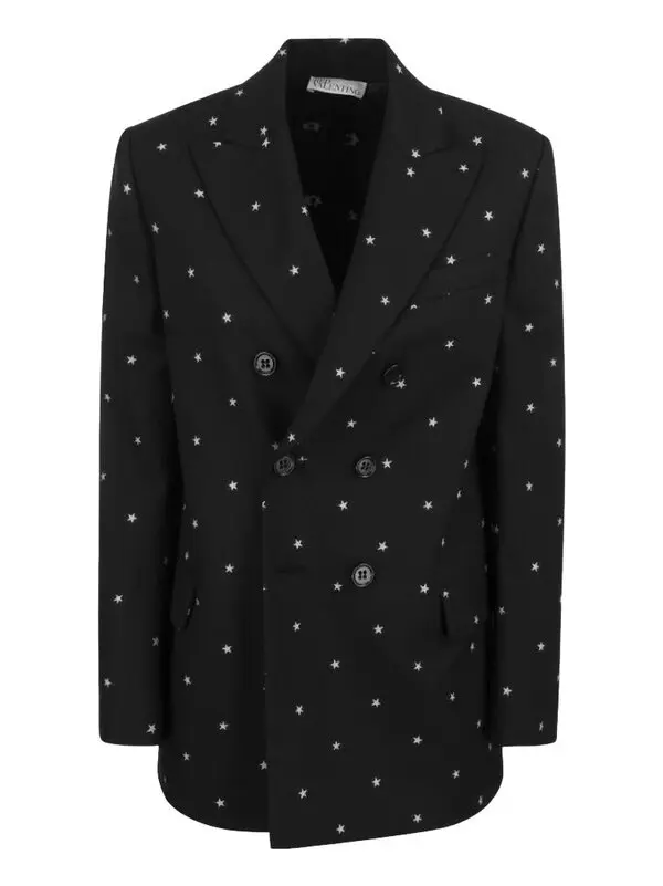 Red Valentino Star-printed Double Breasted Blazer - Black