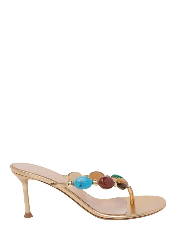 GIANVITO ROSSI Shanti" Beaded Thong Stiletto Sandals - Nude