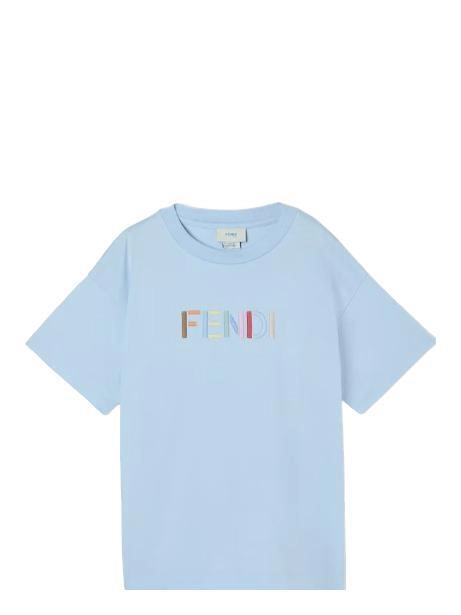 Fendi Multicolor Embroidered Logo T-shirt - Light Blue