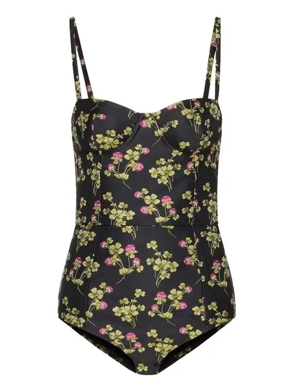 Red Valentino Floral Brocade Corset Dress - Black
