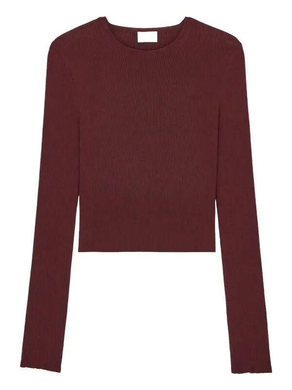 Saint Laurent Long-sleeved Knit Top With Ruffled Cuffs - Reddish Brown