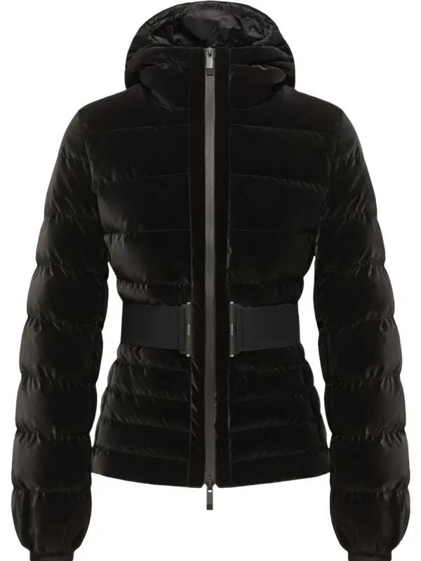 Moncler Belted Short Down Jacket With Hood - Black