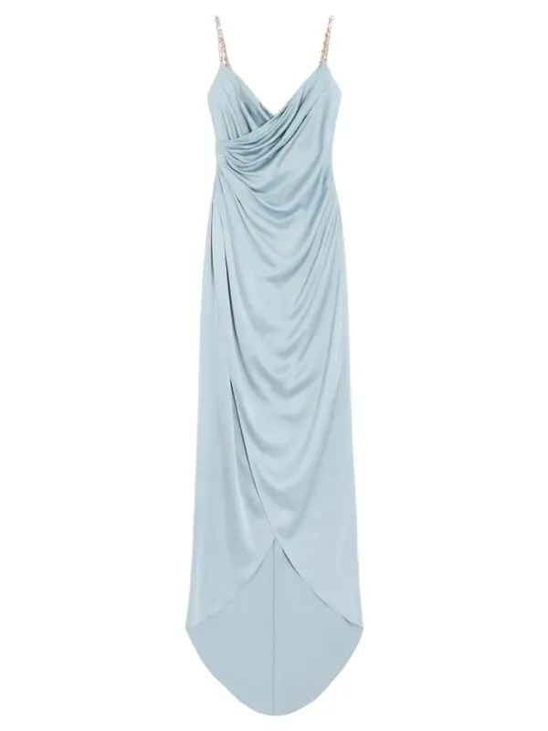 Valentino Garavani Long Cady Satin Dress With Embroidered Straps - Blue