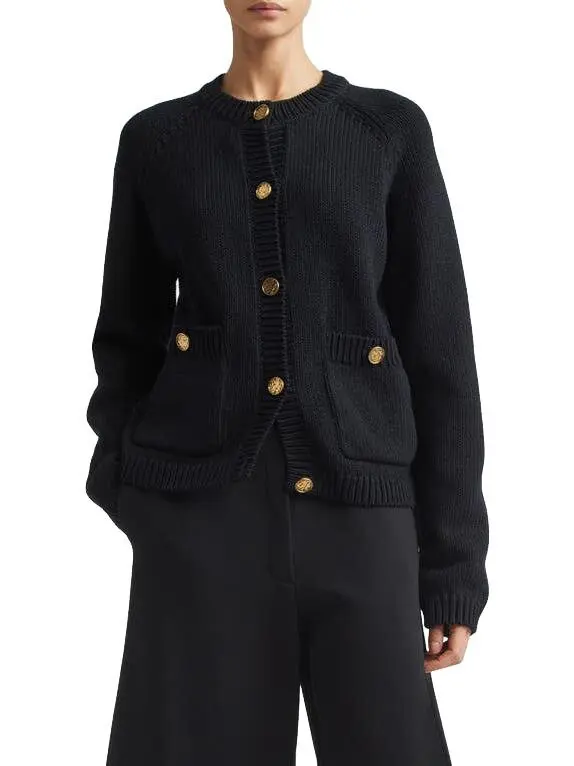 TOTEME Hammered Button Organic Cotton Cardigan - Black