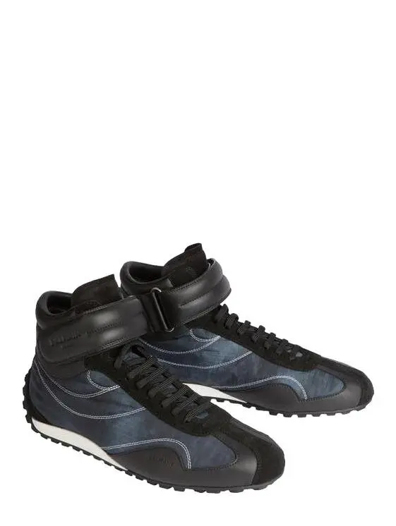 Balmain Racing Mid-top Trainers In Nylon And Leather - Black