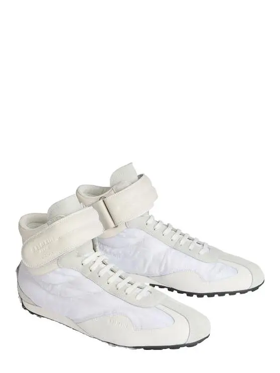 Balmain Racing Mid-top Trainers In Nylon And Leather - White