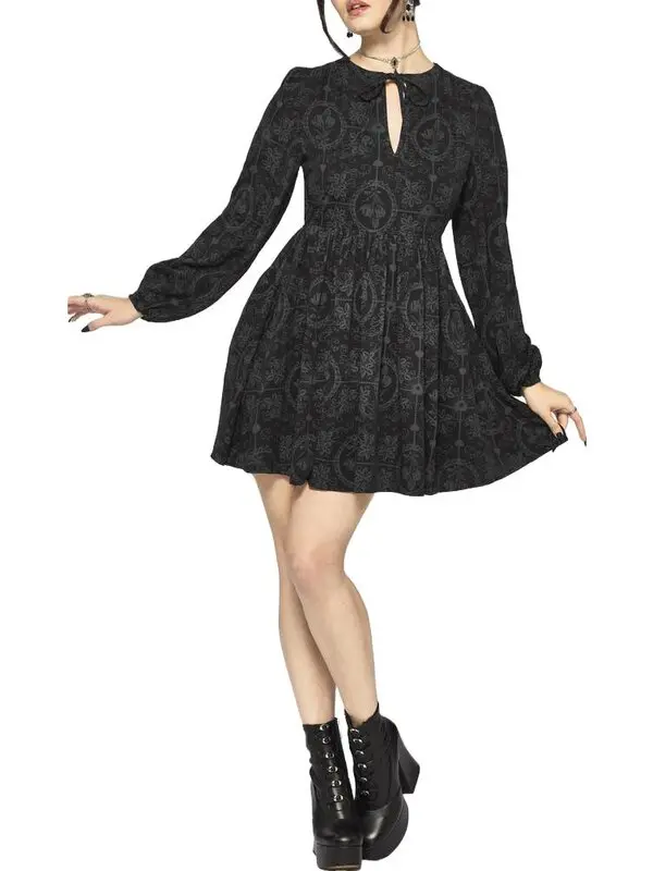 DISTURBIA Cameo Floral Tie Neck Mini Dress - Black