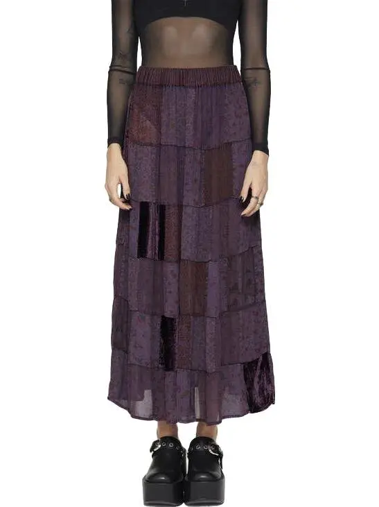 DISTURBIA Mabel Floral Patchwork Maxi Skirt - Purple