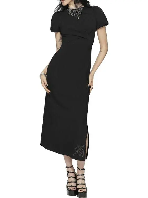 DISTURBIA Aubrey Embroidered Midi Dress - Black