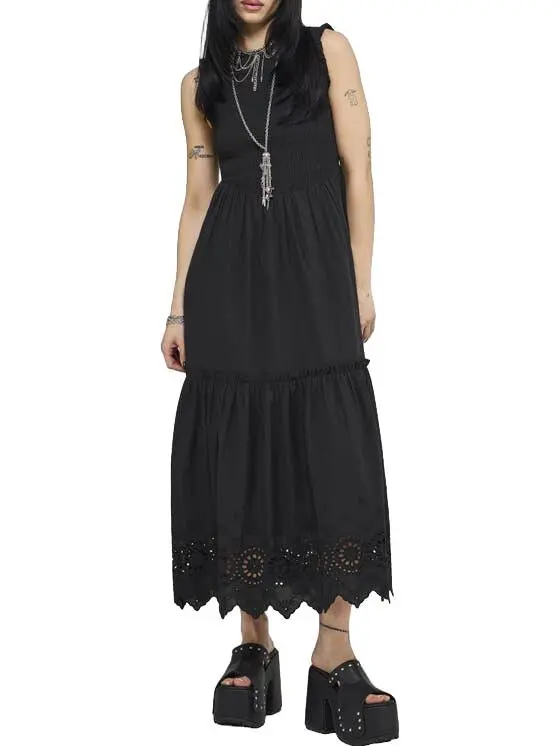 DISTURBIA Noirette Broderie Midi Dress - Black