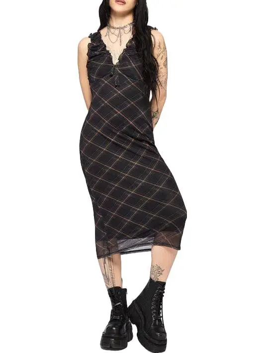 DISTURBIA Sorrowelle Checked Mesh Midi Dress - Black