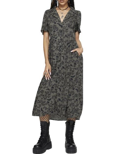 DISTURBIA Floral Midi Shirt Dress - Green