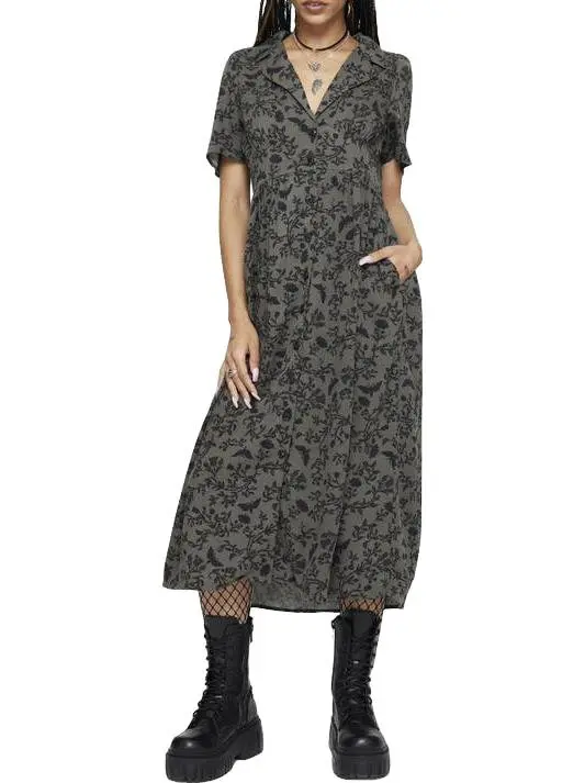DISTURBIA Floral Midi Shirt Dress - Green