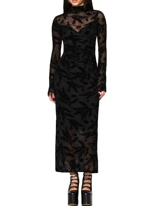 DISTURBIA Cimora Dandelion Flocked Maxi Dress - Black
